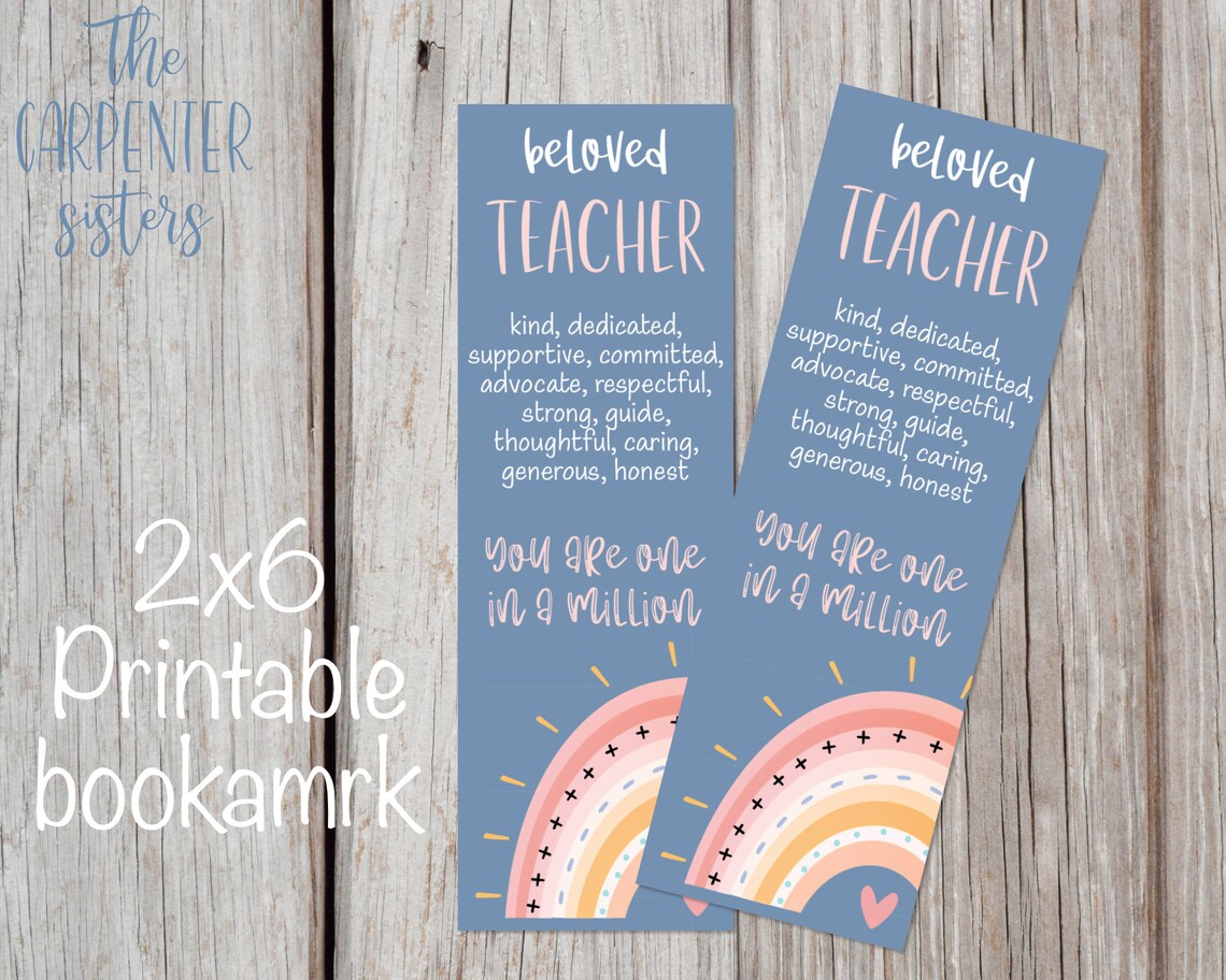 Beloved Teacher Bookmark, Digital Download, Teacher Thank You Gift ...