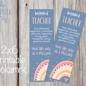 Beloved Teacher Bookmark, Digital Download, Teacher Thank You Gift ...