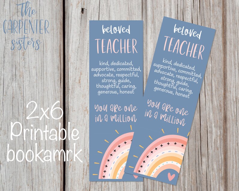 Beloved Teacher Bookmark, Digital Download, Teacher Thank You Gift ...