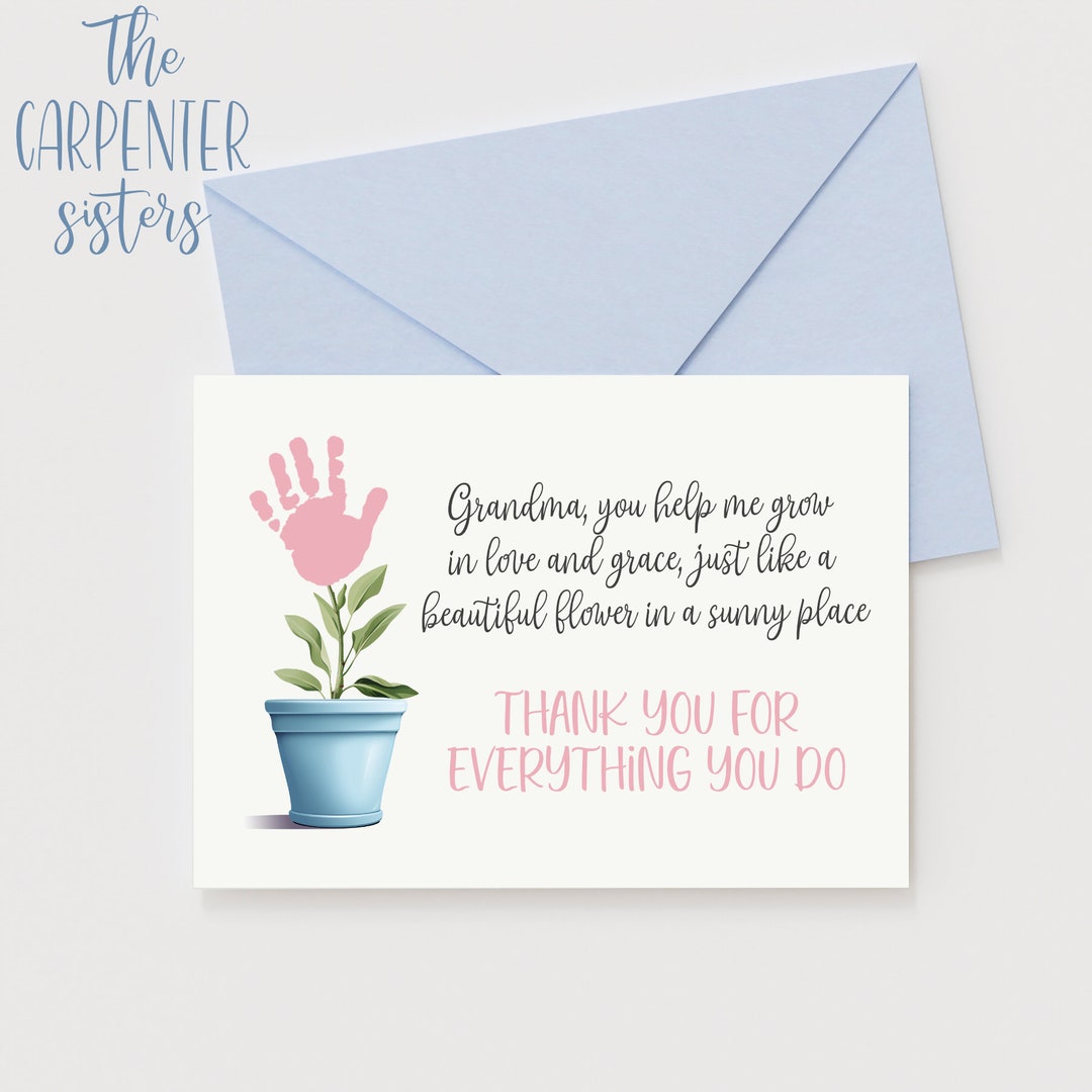 Grandma Card, Digital Download, Grandma Thank You Card , Flower Pot ...