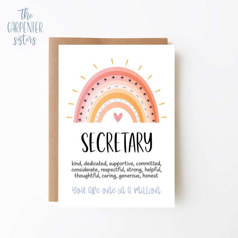 Secretary, Digital Download, School Secretary Greeting Card , Rainbow ...