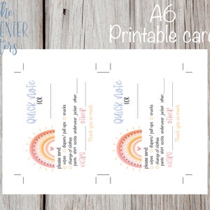 Daycare Quick Note, Digital Download, Childcare Card to Parents ...