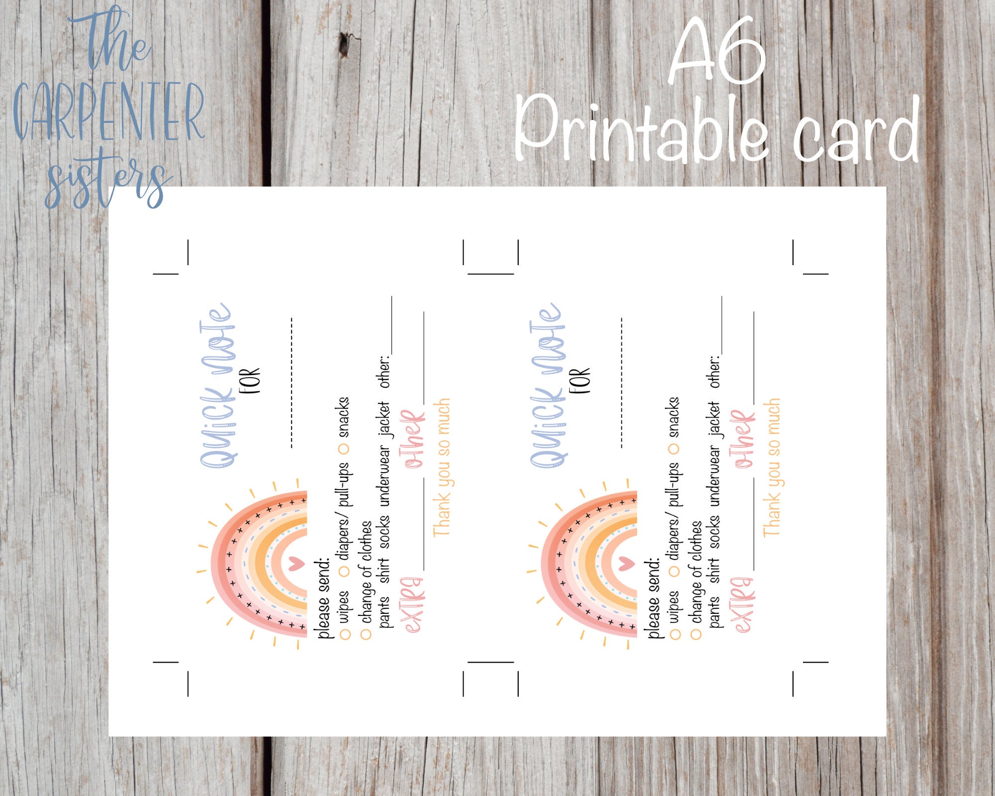 Daycare Quick Note, Digital Download, Childcare Card to Parents ...