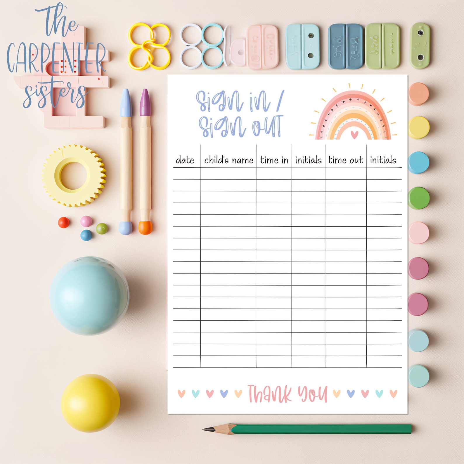 Sign in Sign Out Sheet , Digital Download, Childcare Attendance ...