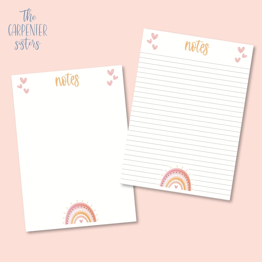 Rainbow Notes Writing Paper Printable, Print at Home Notepad, Lined and ...