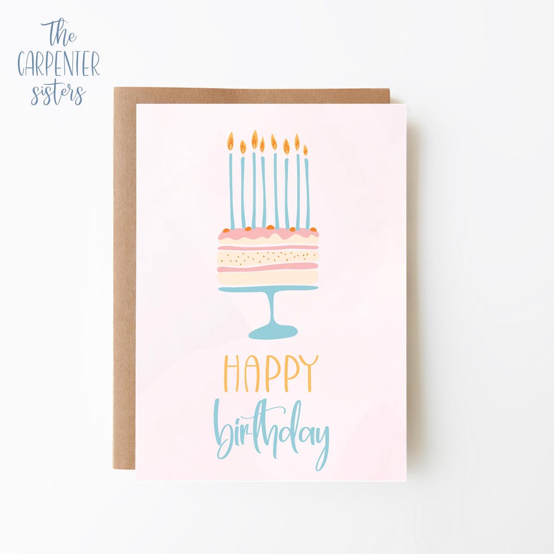 Birthday Cake Card, Happy Birthday, Digital Download, Cake Card ...
