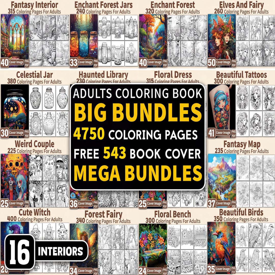 4750+ Adult Coloring Pages Bundle – Printable Fantasy Coloring Book for ...