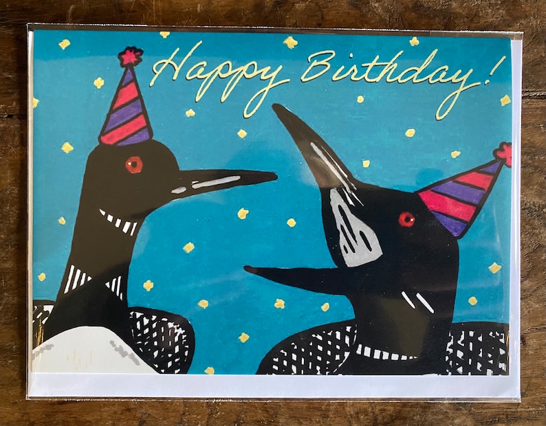 Loon Happy Birthday Card: Handmade Bird Illustration - Etsy