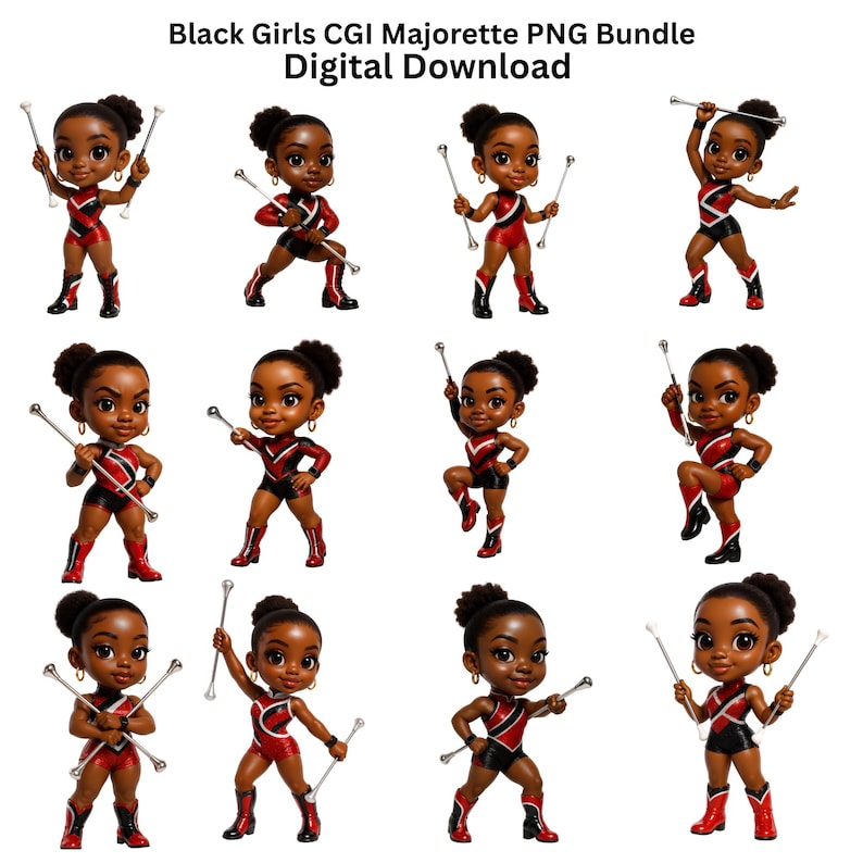 African American Majorette Girl PNG Bundle | Baton Twirler Clipart ...