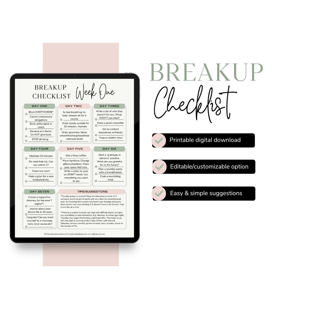 EDITABLE Option Post-breakup Checklist to Help You Stay Healthy and ...