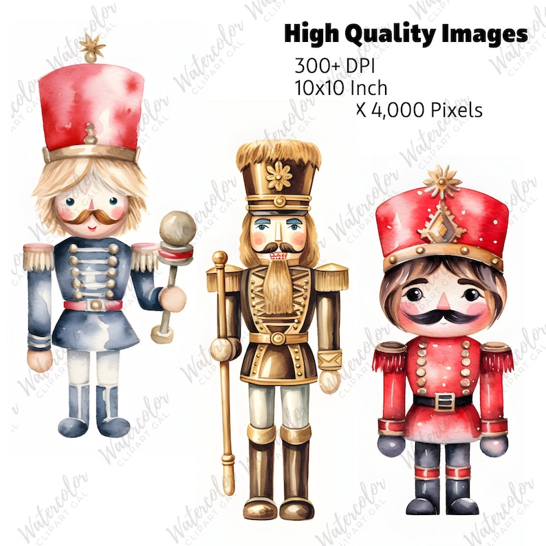 Watercolor Nutcracker Clipart PNG Bundle Christmas Card Clipart Cute ...