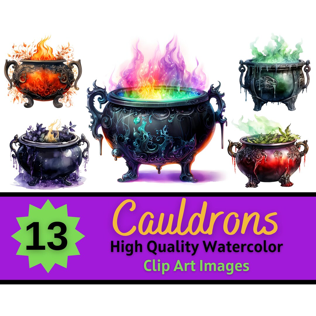 Halloween Witch Cauldron PNG Watercolor Bundle | Cauldron Clipart ...