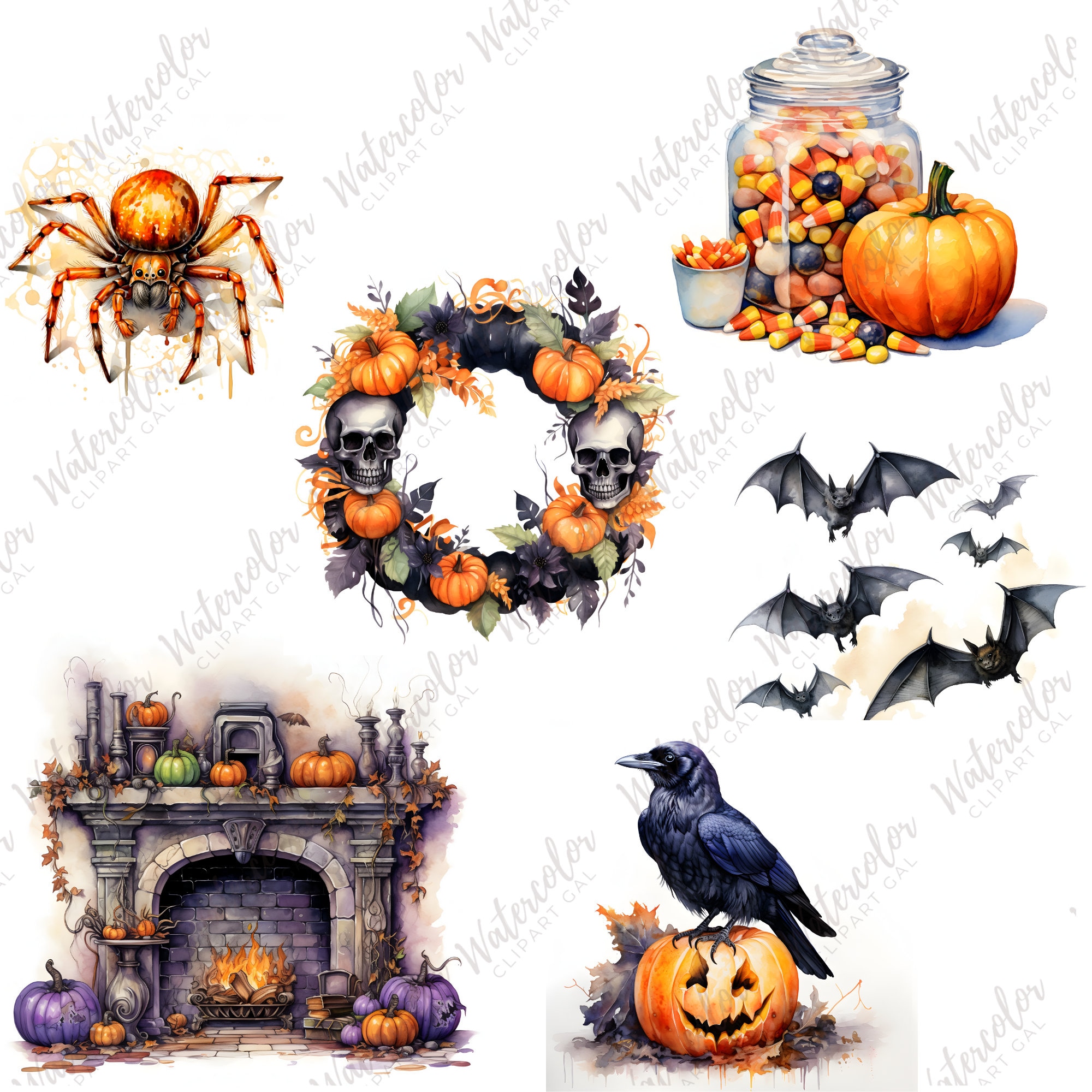 Halloween Clipart PNG Watercolor Bundle Spooky Season - Etsy