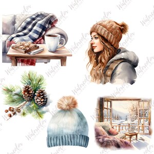 Cozy Winter Clipart Watercolor PNG | Cold Winter Scene | Rustic Winter ...