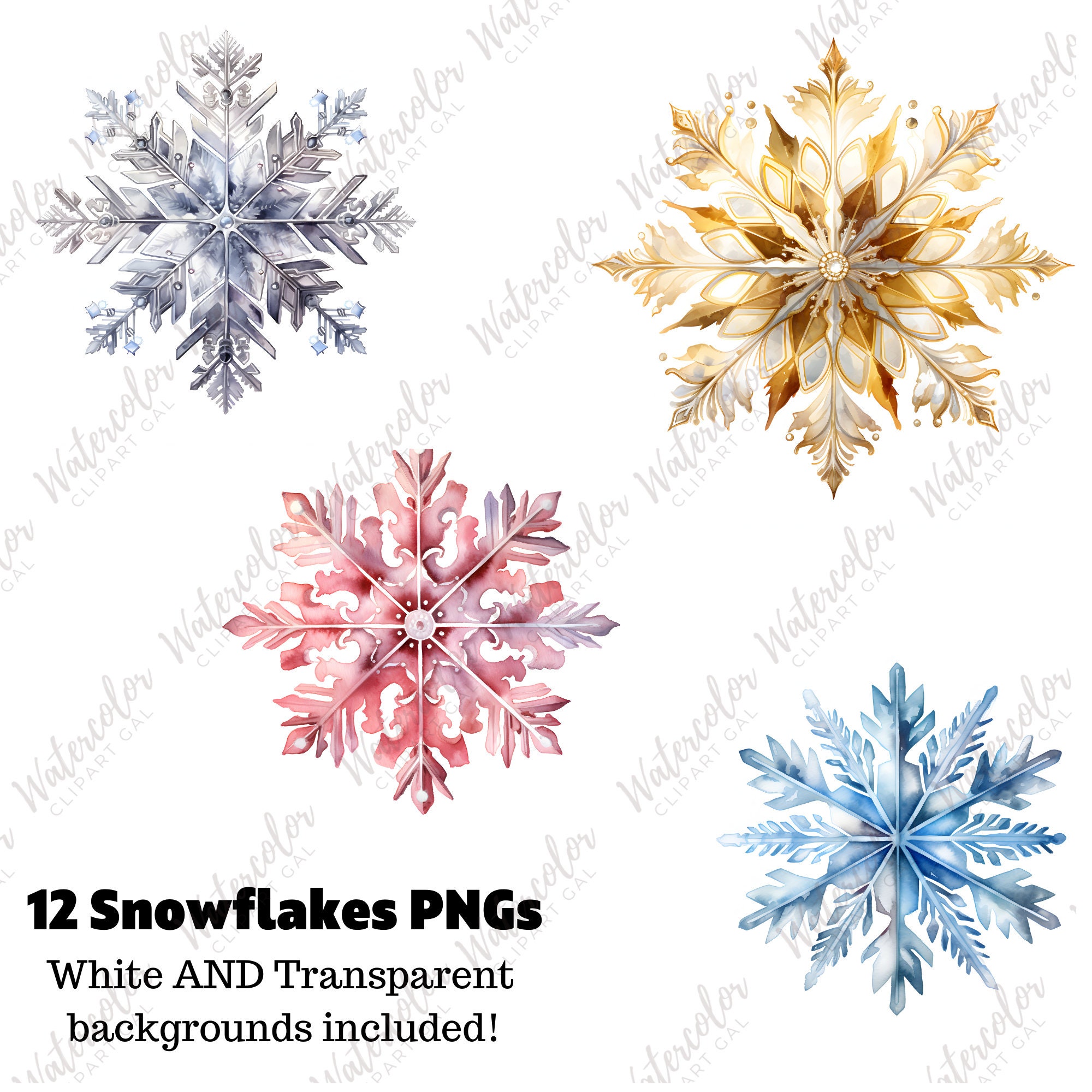 Christmas Snowflake Clipart PNG Watercolor Bundle Holiday Planner Junk ...