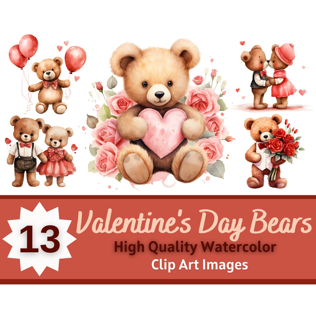 Valentine's Day Bear Watercolor Bundle | Valentines Day Clipart | Cute ...