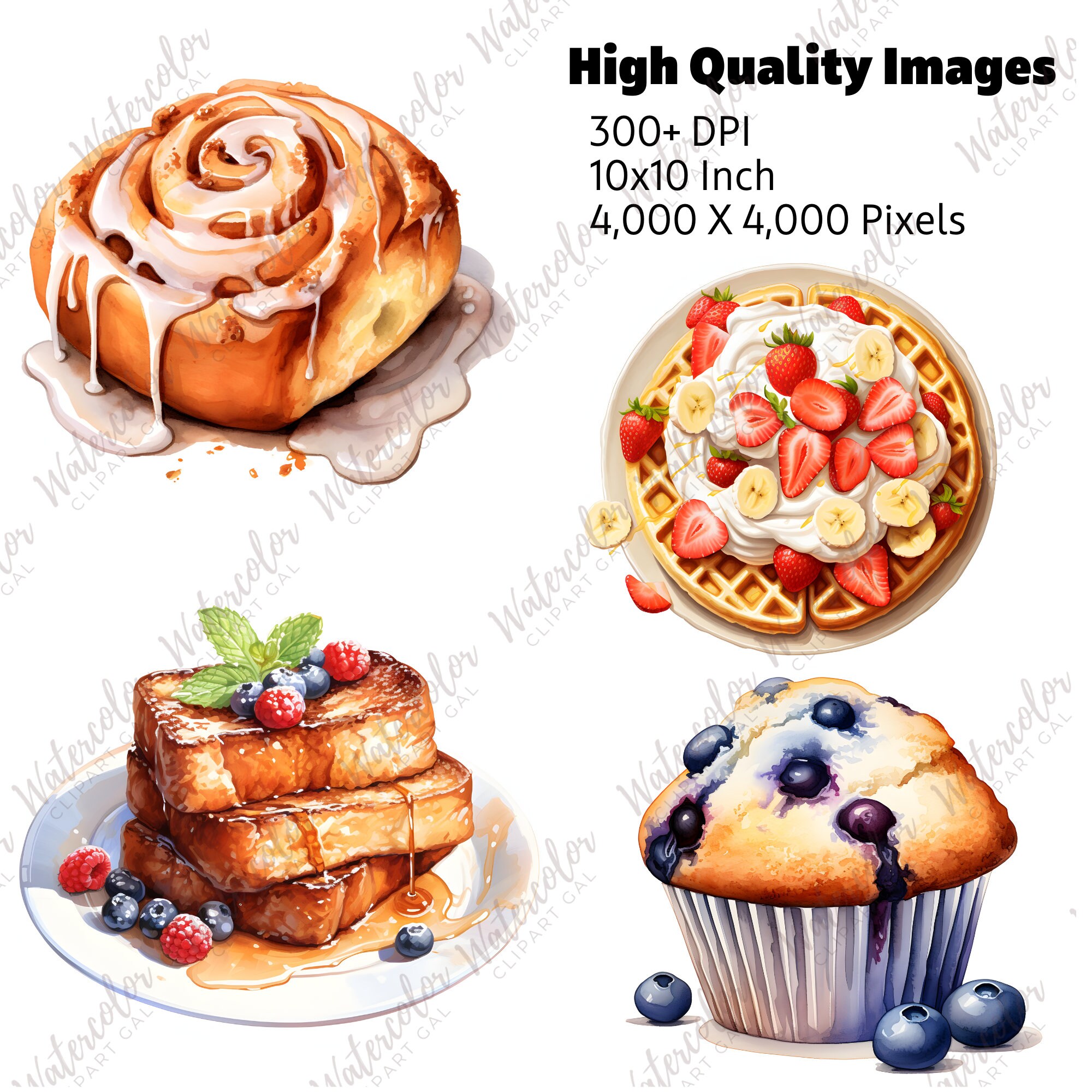 Breakfast Foods Clipart Watercolor Bundle Breakfast PNG Food Clipart ...