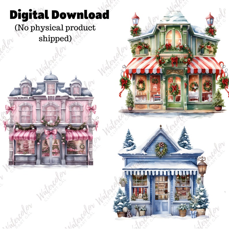 Christmas Shop Clipart PNG Watercolor Bundle Cozy Christmas - Etsy