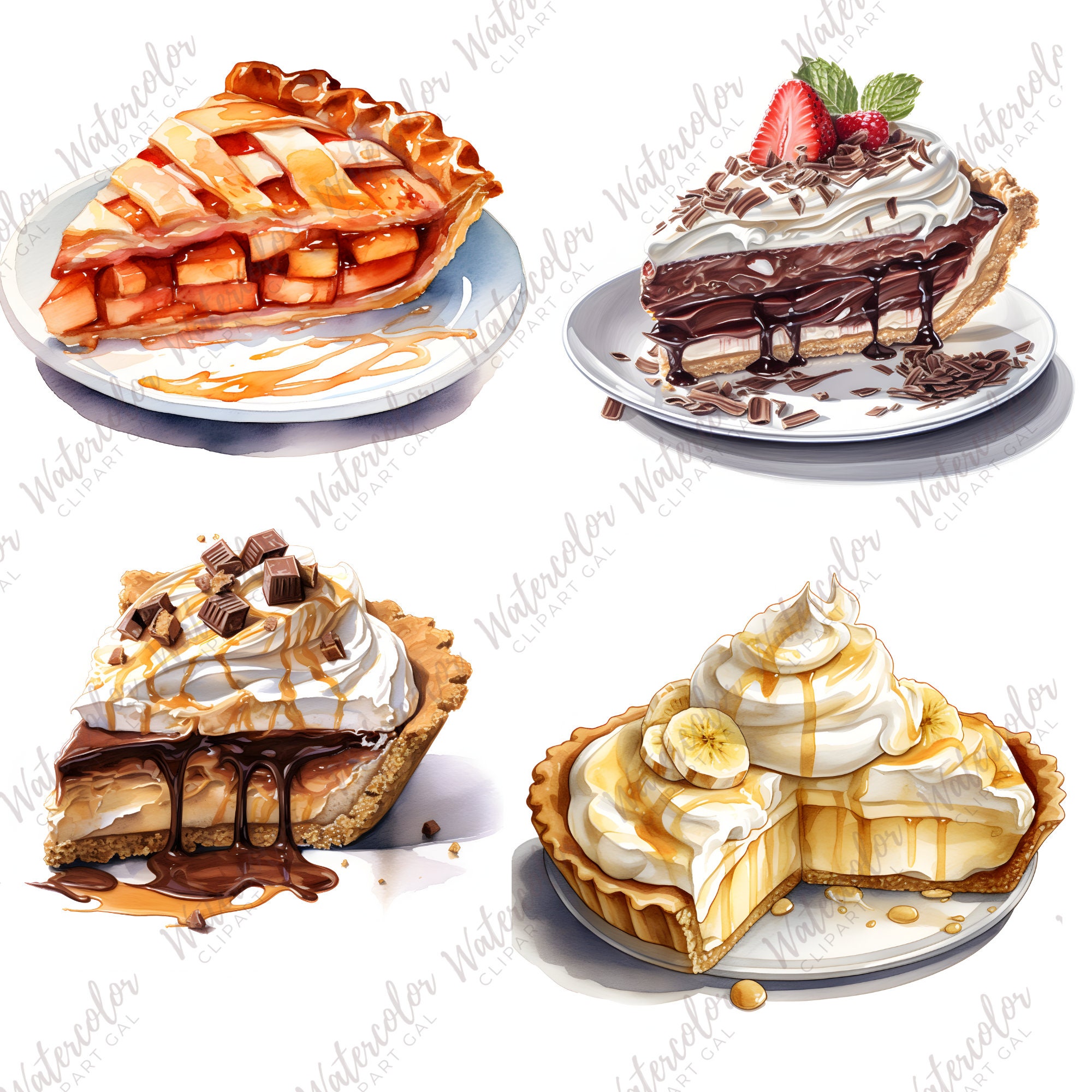 Pie Clipart PNG Watercolor Bundle Dessert Clipart - Etsy