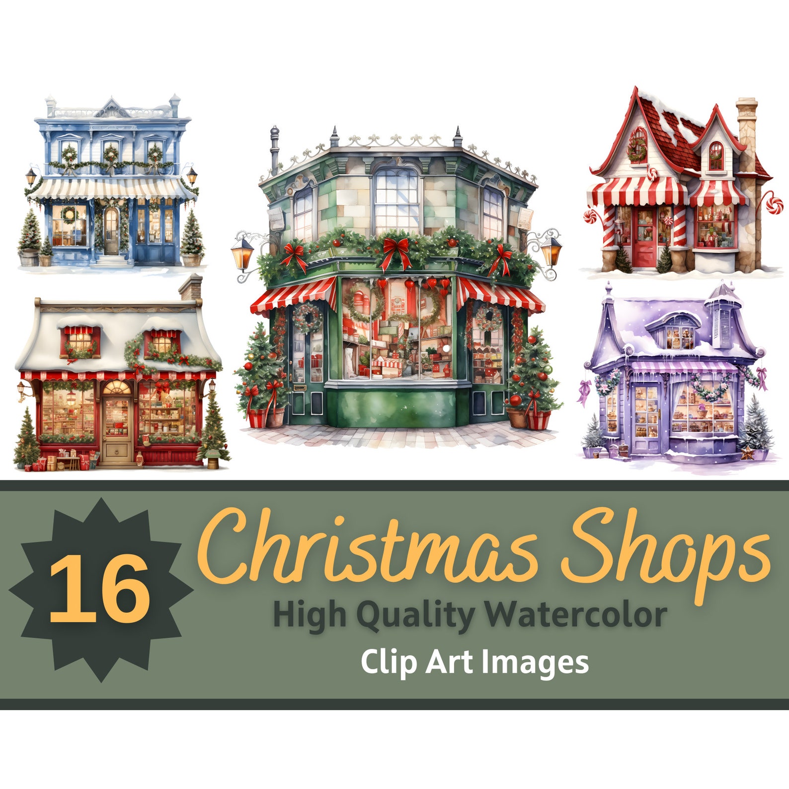 Christmas Shop Clipart PNG Watercolor Bundle Cozy Christmas Junk ...
