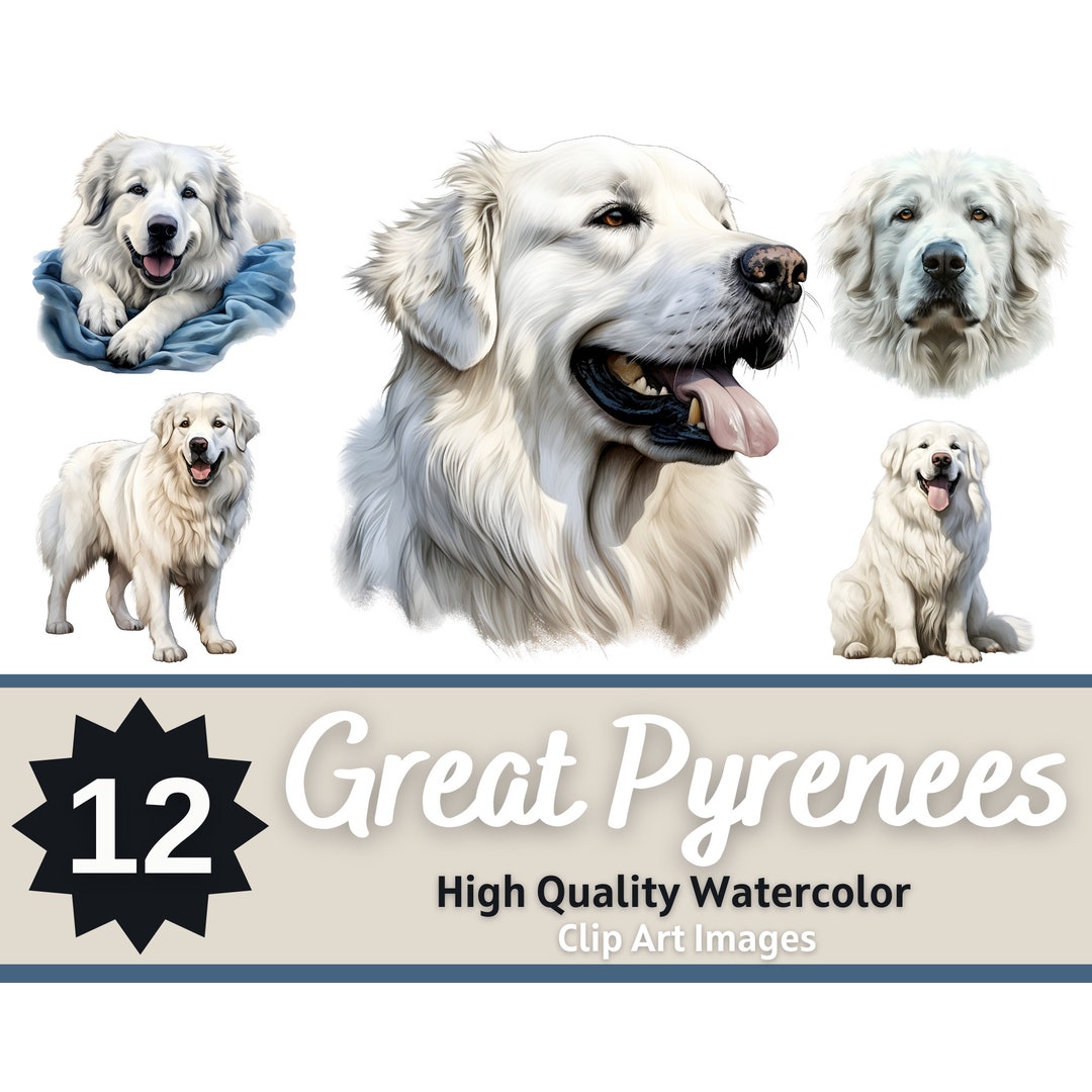 Great Pyrenees Clipart Watercolor Bundle | Dog Portrait | Great ...