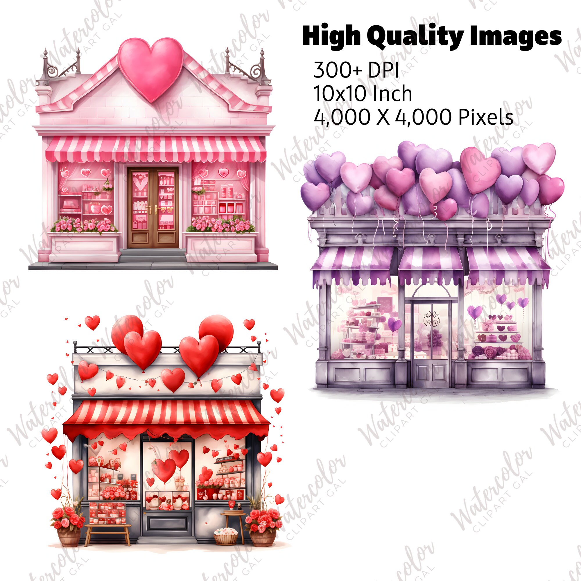 Valentines Day Shop PNG Watercolor Bundle Valentines Day Clipart Candy ...