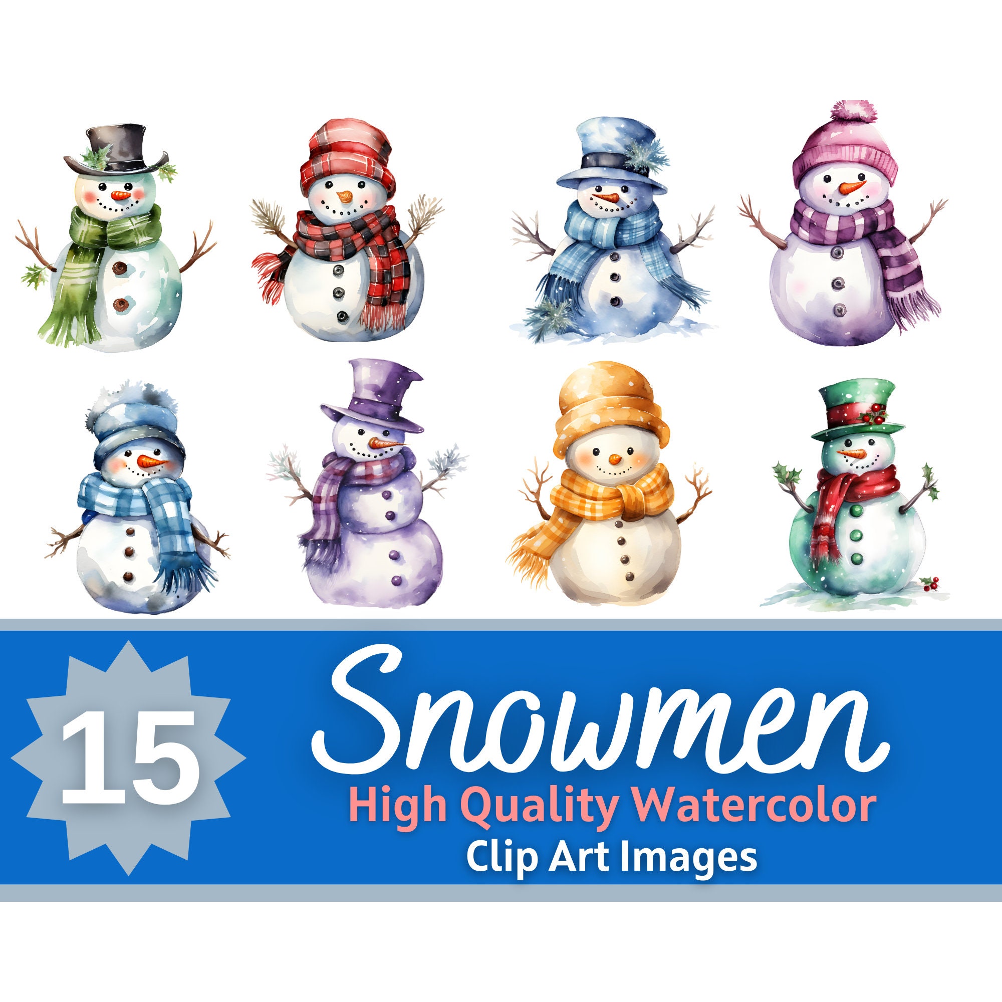 Christmas Snowman PNG Watercolor Bundle Winter Snowman Junk - Etsy