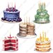 Watercolor Birthday Cake Clipart PNG Bundle - Birthday Party Clipart ...