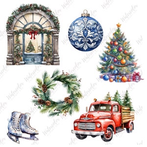 Watercolor Christmas Clipart PNG Bundle I - Christmas Card Clipart ...