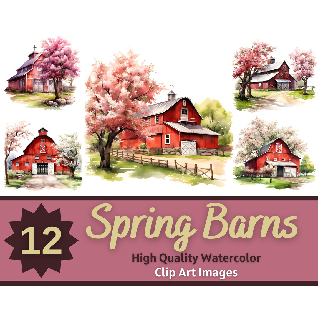 Spring Red Barn Clipart Watercolor Bundle | Farmers House Pngs | Rustic ...