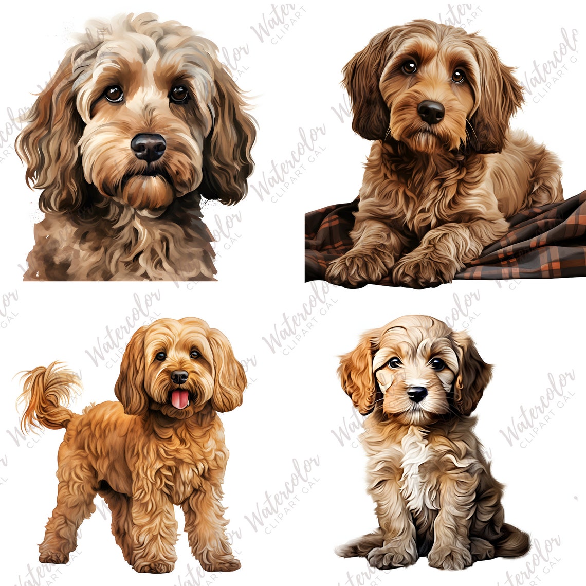 Cockapoo Clipart Watercolor Bundle Dog Portrait Cockapoo PNG Junk ...