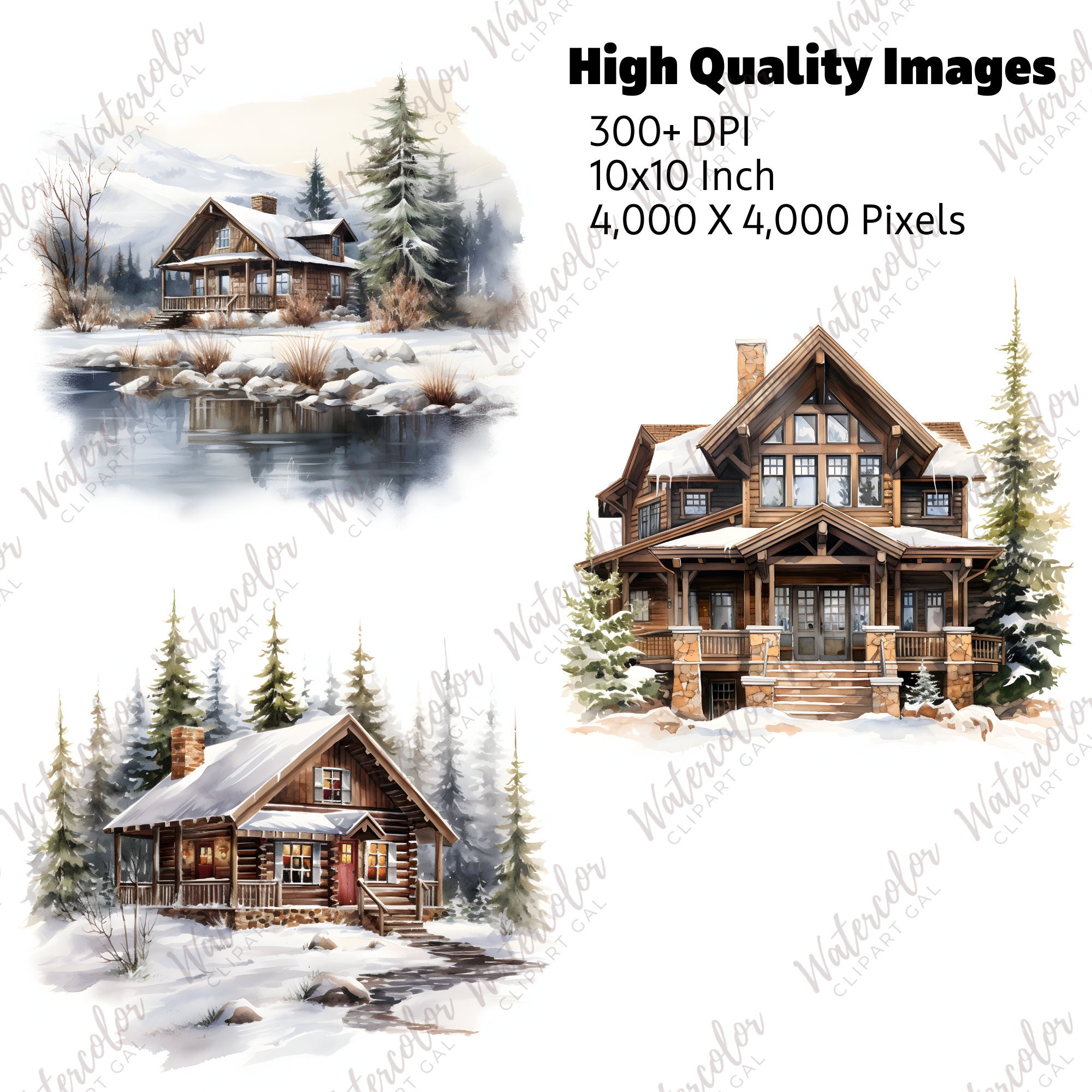 Cozy Winter Log Cabin Clipart Watercolor PNG Rustic Winter Cabin PNG ...