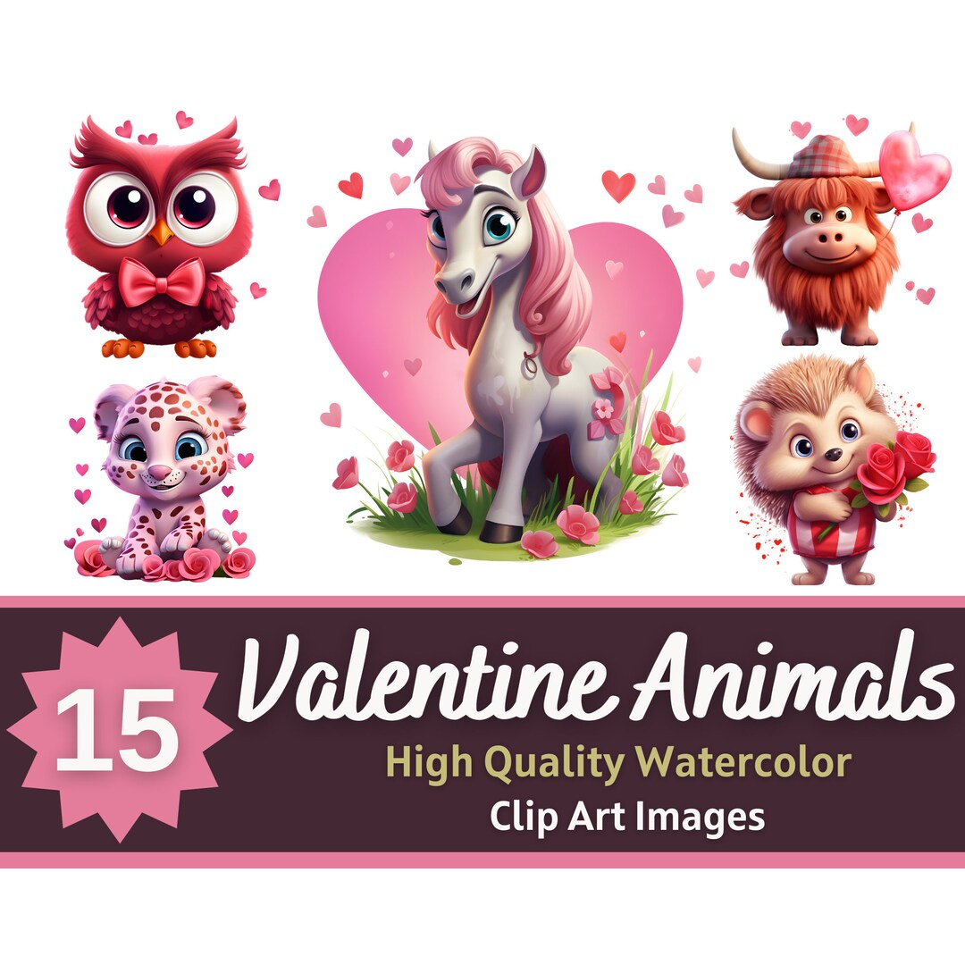 Valentines Day Animals Clipart Watercolor Bundle | Valentine's Day ...