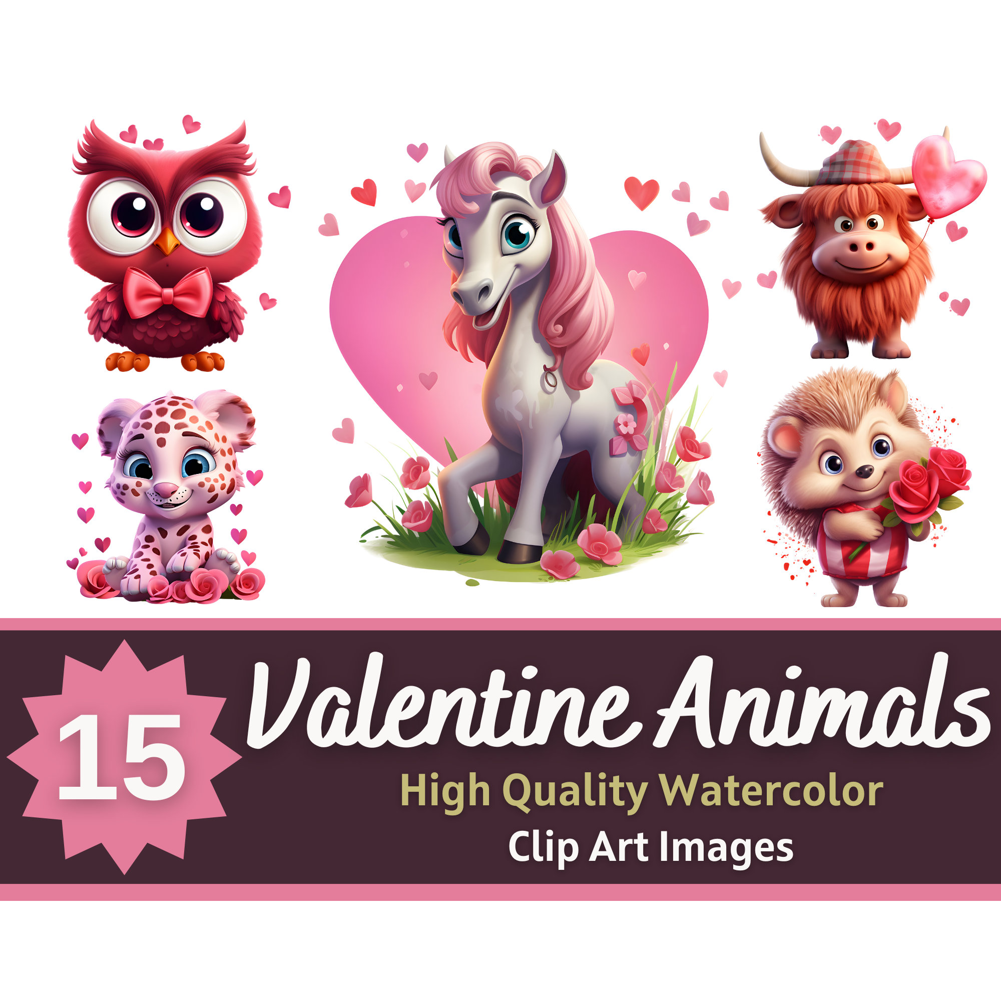 Valentines Day Animals Clipart Watercolor Bundle Valentine's Day ...