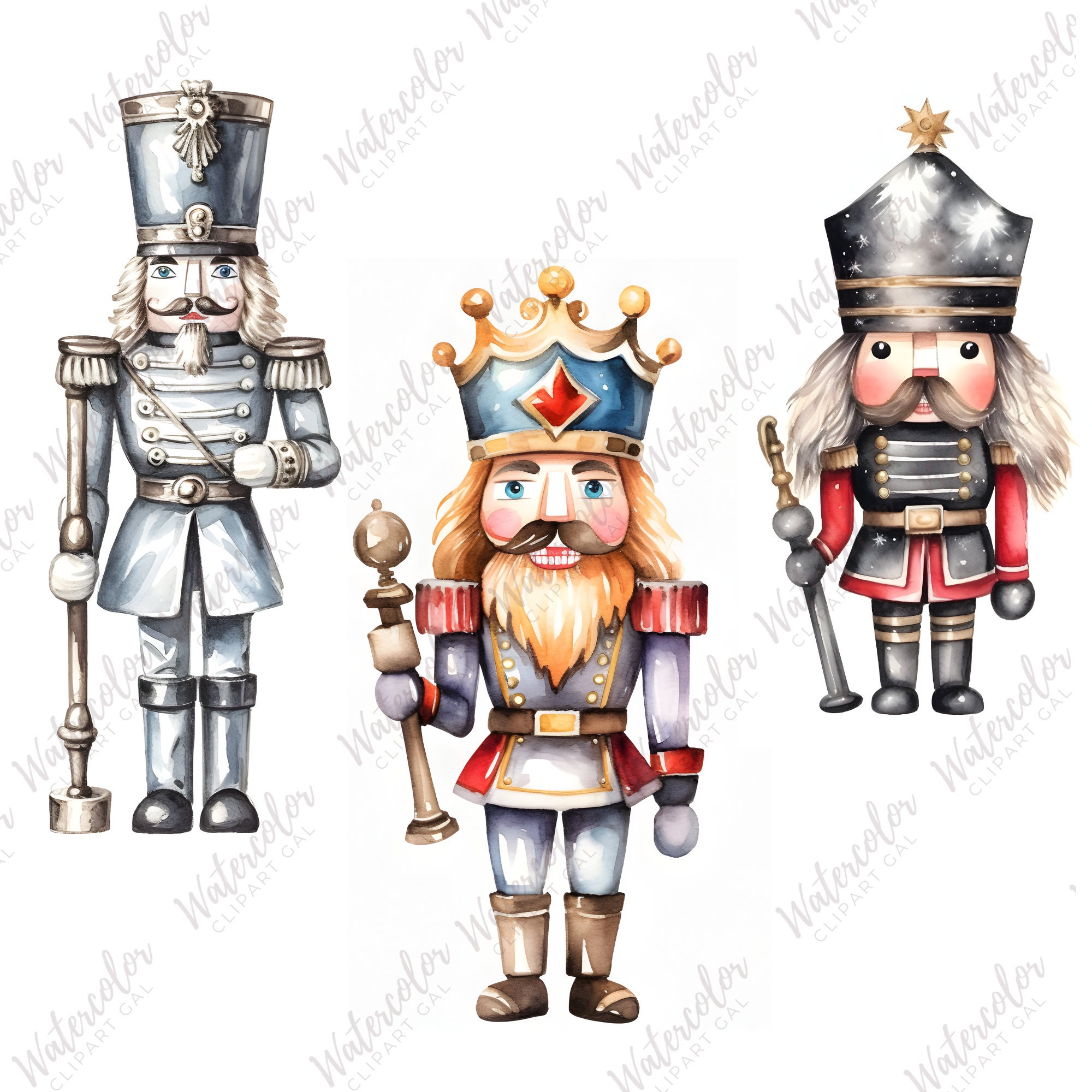 Watercolor Nutcracker Clipart PNG Bundle - Christmas Card Clipart ...