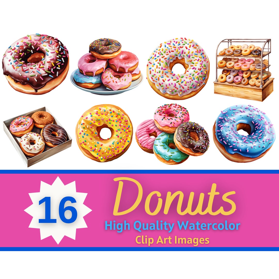 Donut Clipart Watercolor Bundle | Dessert Clipart | Donut Party Decor ...