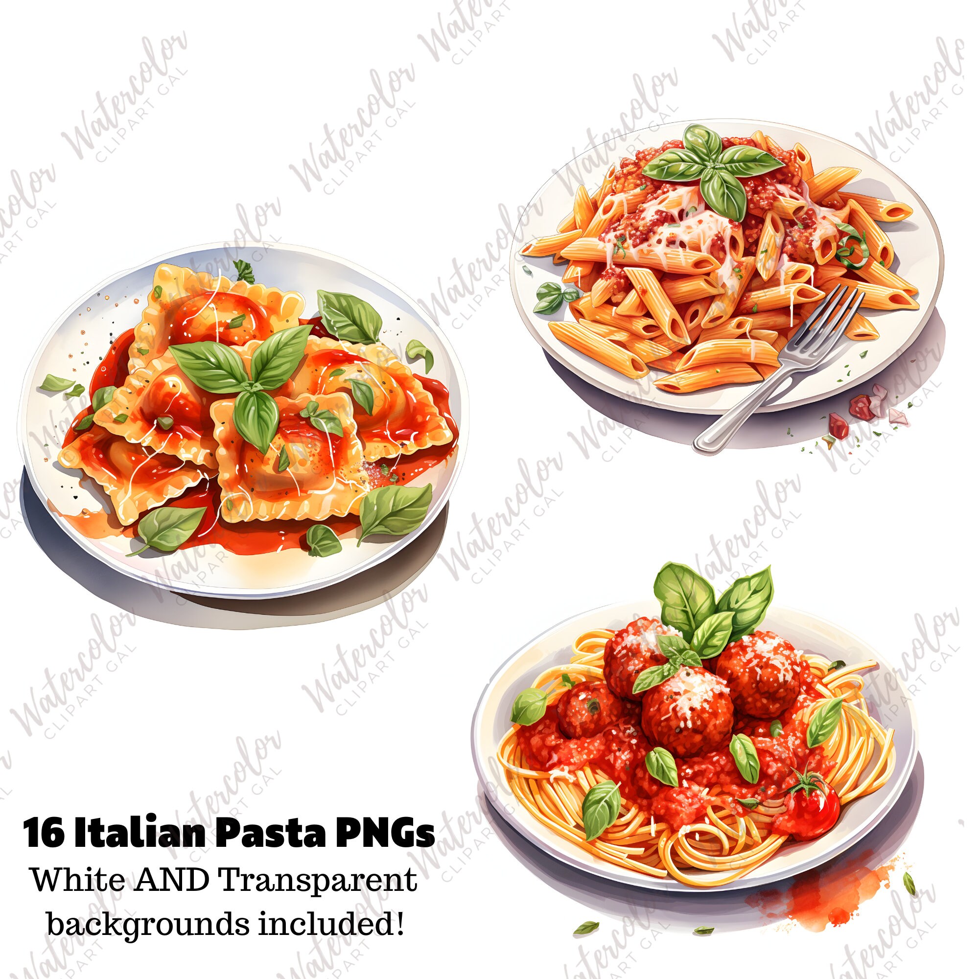 Italian Pasta Clipart Watercolor Bundle Italian Food PNG - Etsy