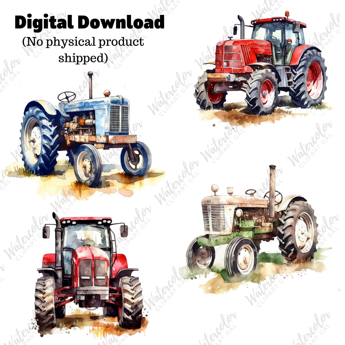 Rustic Farm Tractor Clipart Watercolor PNG Bundle Vintage Farm Pngs ...