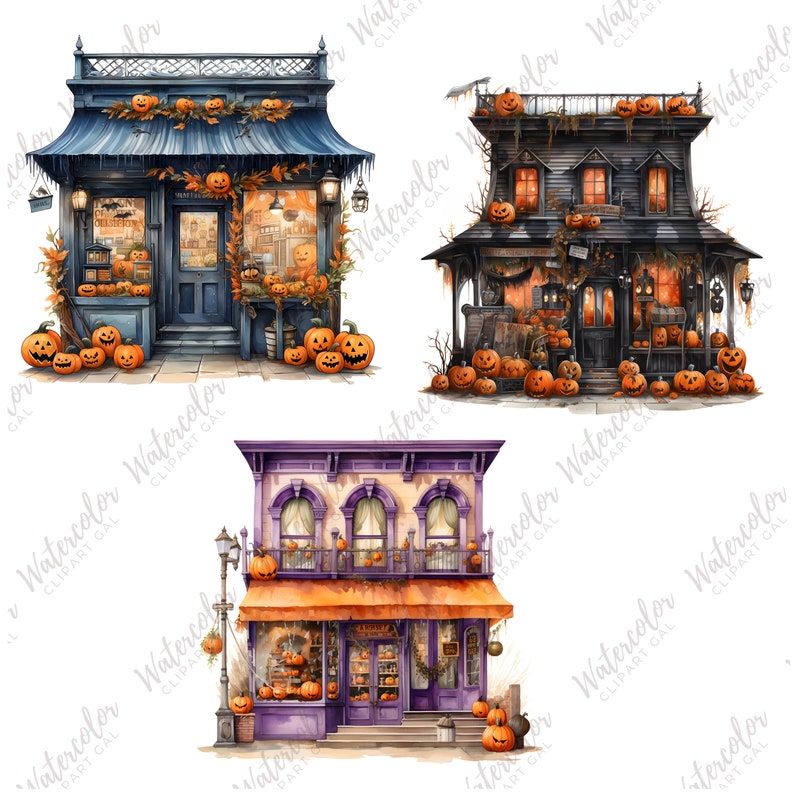 Halloween Shop PNG Watercolor Bundle | Halloween Cottagecore Clipart ...