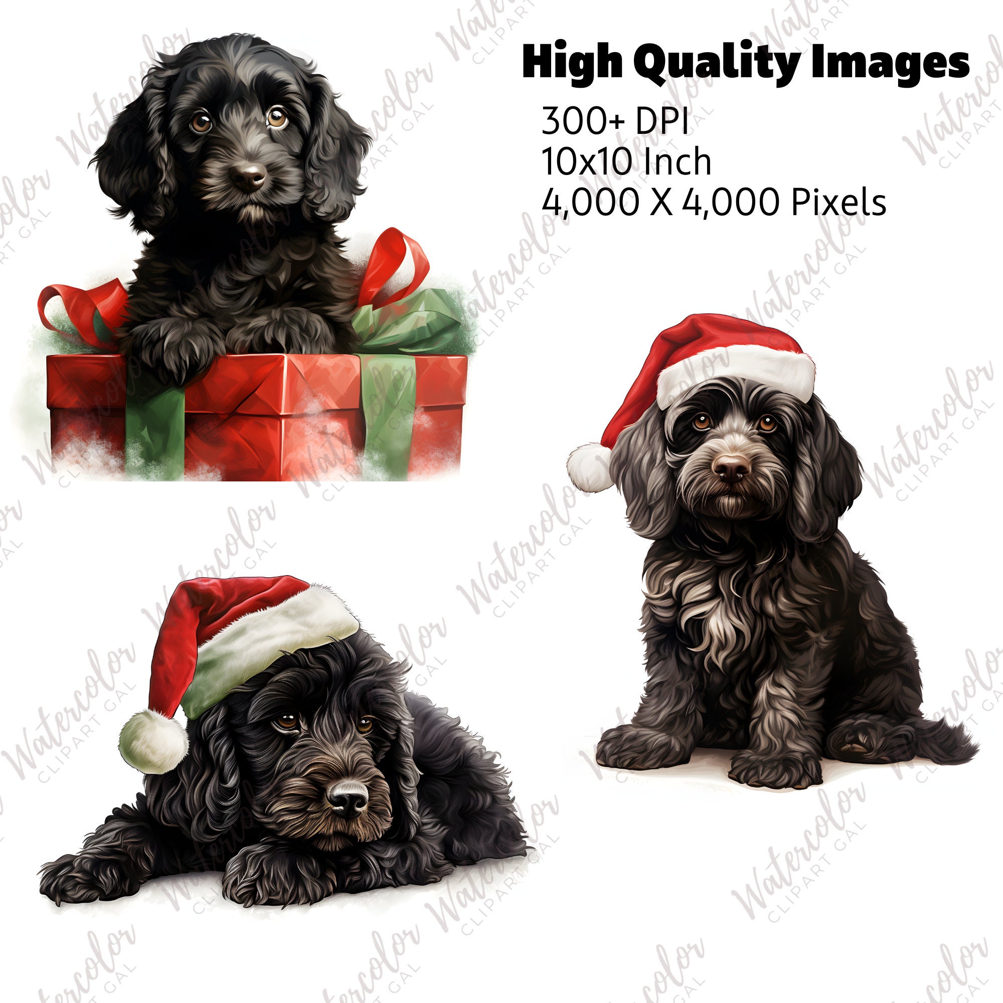 Christmas Black Cockapoo Clipart Watercolor Bundle Dog - Etsy UK