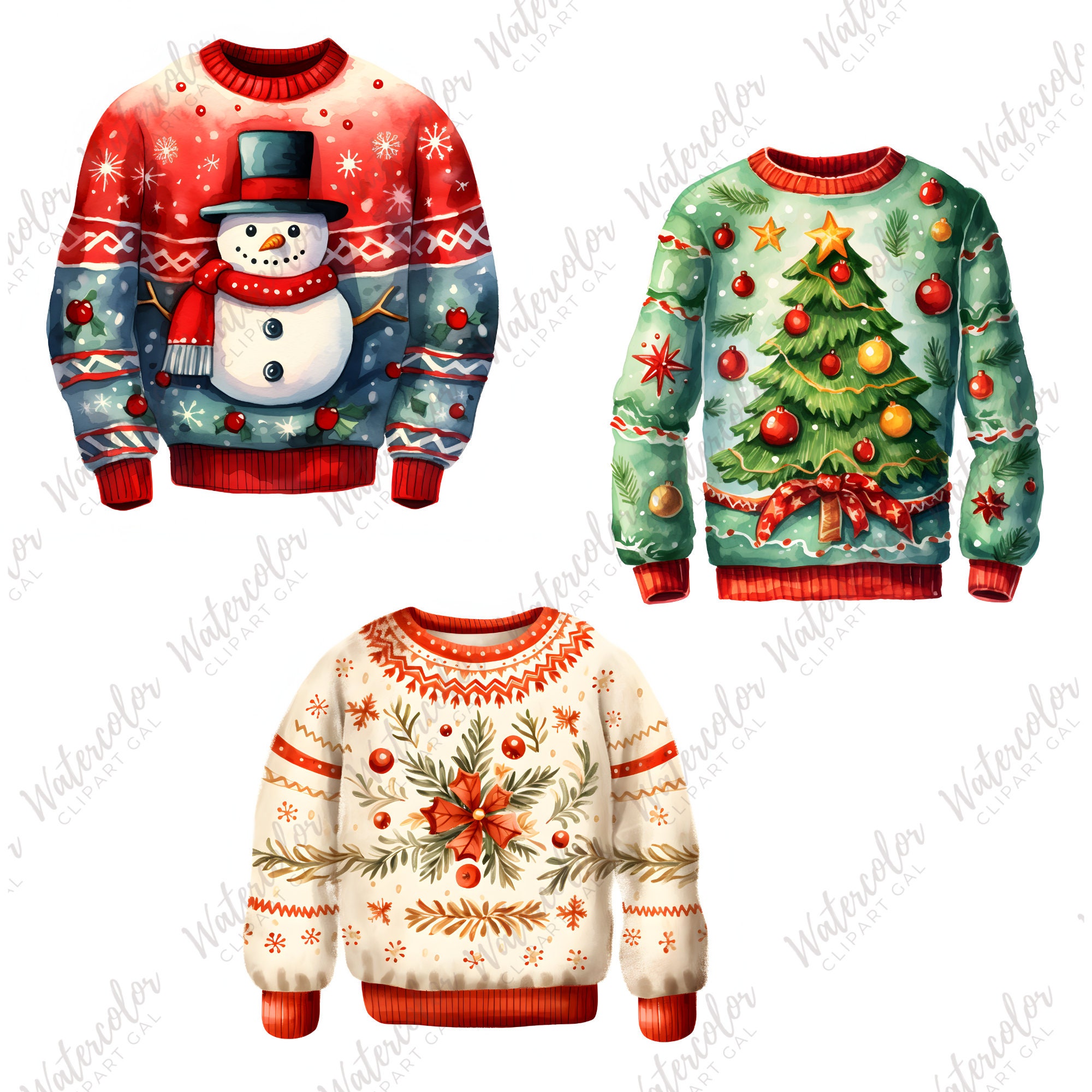 Ugly Sweater PNG Watercolor Christmas Bundle Christmas - Etsy