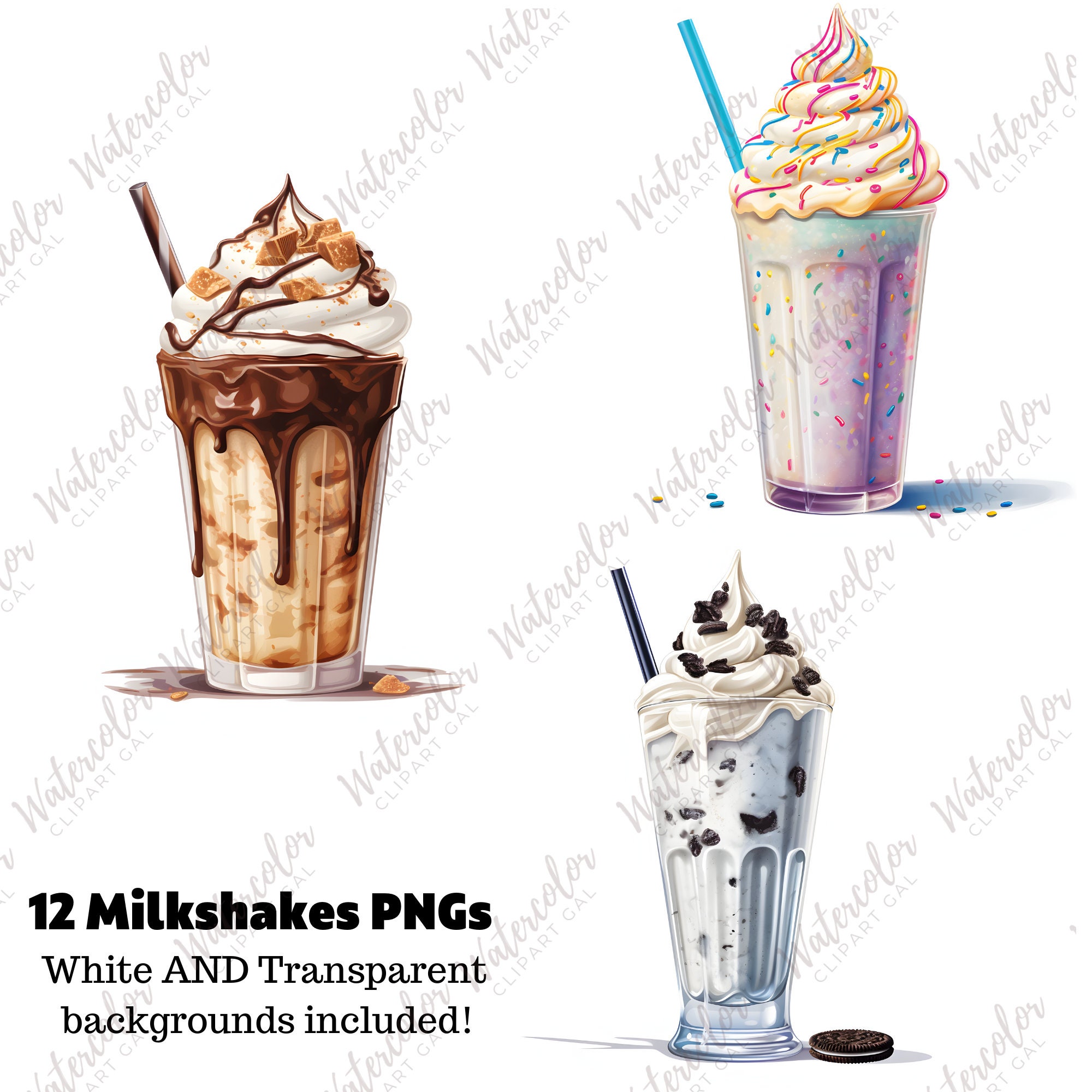 Milkshake Clipart Watercolor Bundle Ice Cream Clipart Dessert Clipart ...