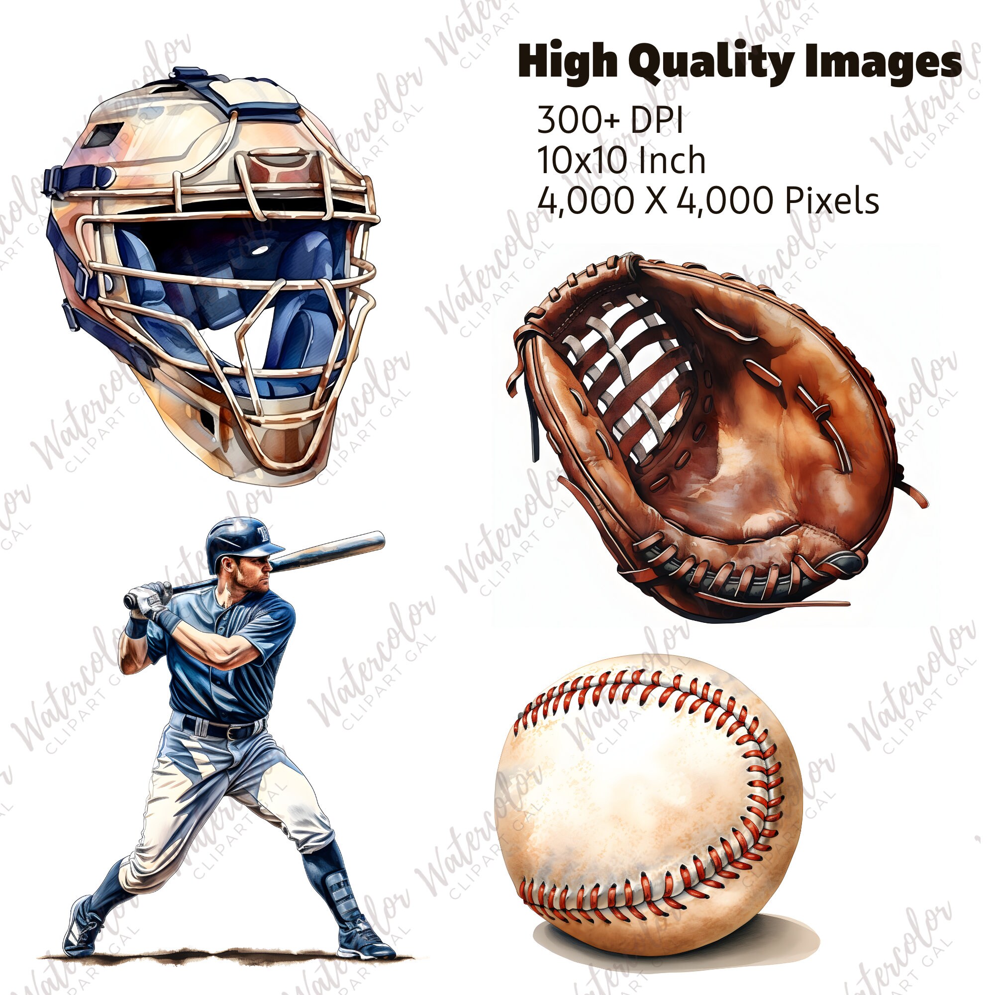 Baseball Clipart PNG Watercolor Bundle Baseball PNG Sport - Etsy