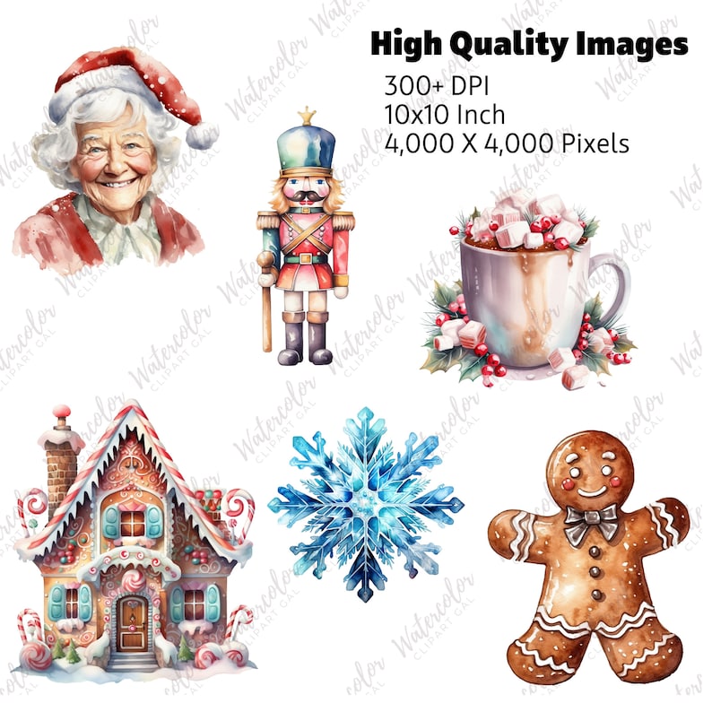 Watercolor Christmas Clipart PNG Bundle I Christmas Card Clipart ...