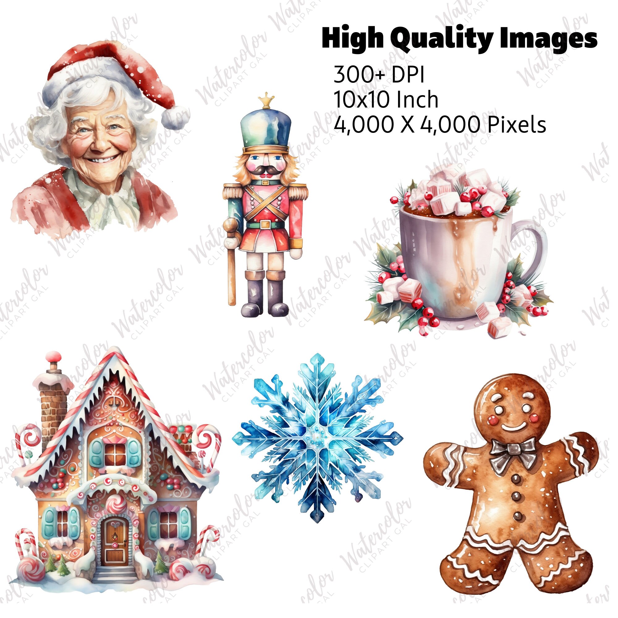 Watercolor Christmas Clipart PNG Bundle I Christmas Card Clipart ...