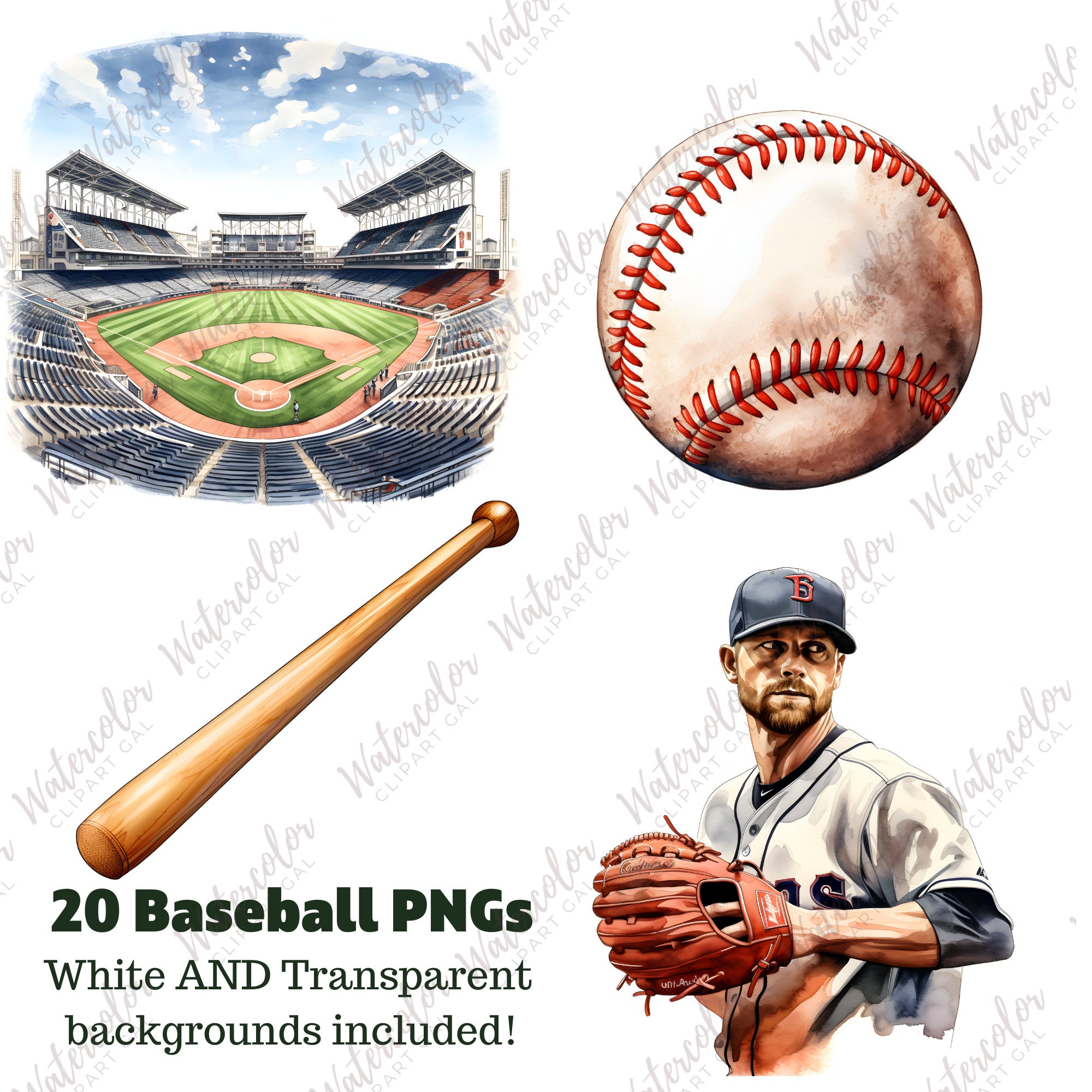 Baseball Clipart PNG Watercolor Bundle Baseball PNG Sport - Etsy