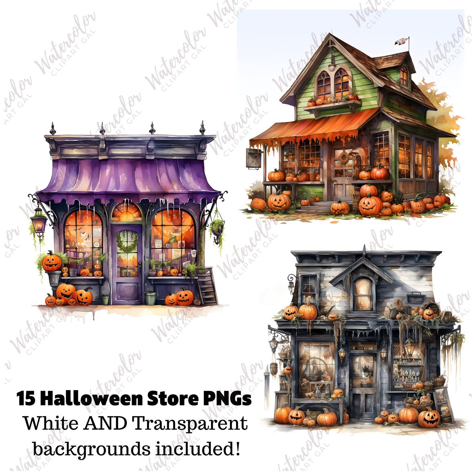 Halloween Shop PNG Watercolor Bundle | Halloween Cottagecore Clipart ...