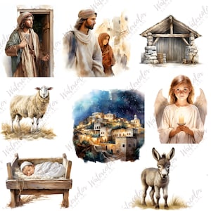 The Nativity PNG Watercolor Bundle | Christmas Nativity Clipart ...