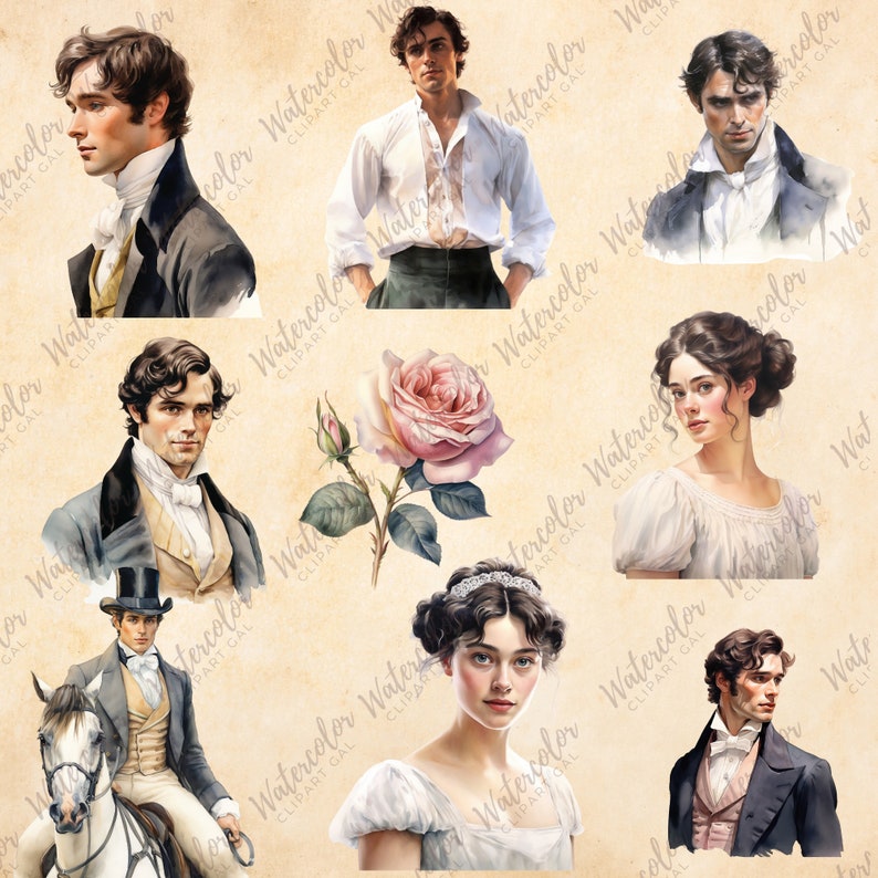 Pride and Prejudice Watercolor PNG Bundle Romantic Vintage - Etsy