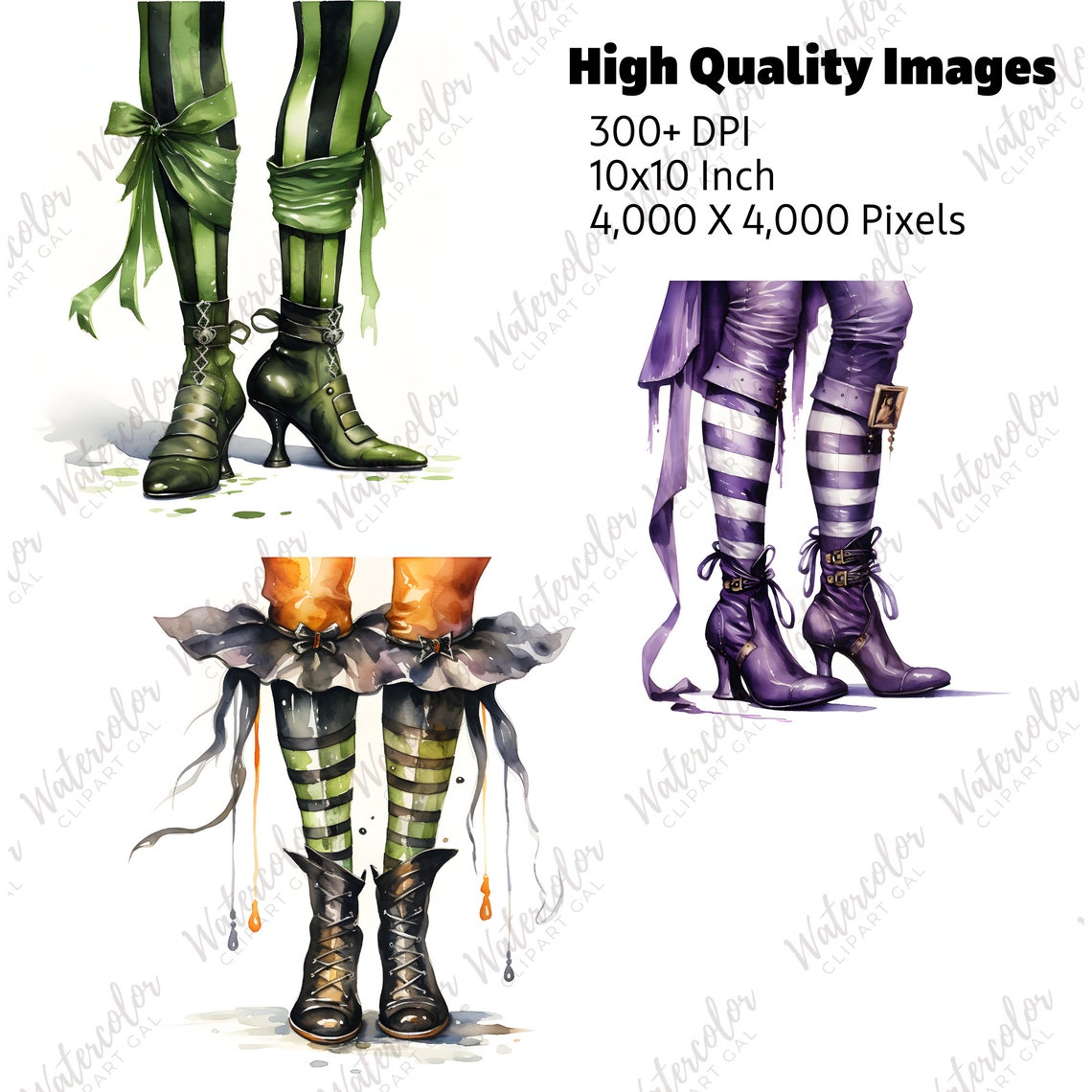 Whimsical Witch Feet PNG Halloween Watercolor Bundle - Etsy
